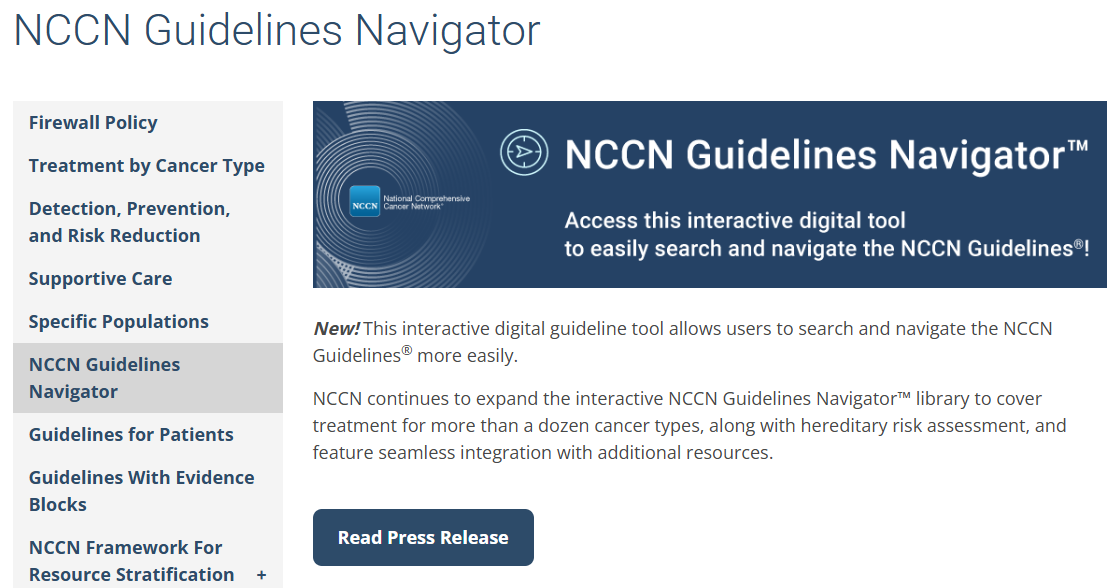 NCCN Guidelines Navigator: biblioteca di linee guida sul cancro - MediTutor